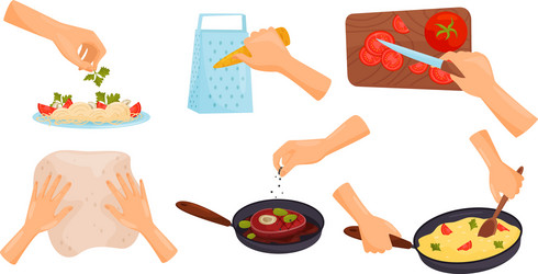 Set of hands cooking with kitchen tools hands Vector Image