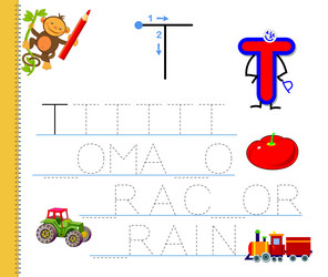 Letter t uppercase and lowercase tracing practice Vector Image