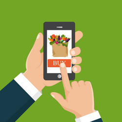 Hand ordering fresh food hold smartphone Vector Image