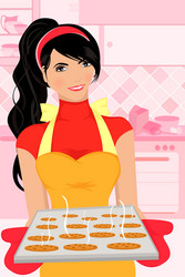 Woman holding tray with baking cookies Royalty Free Vector