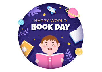 World book day flat cartoon background Royalty Free Vector