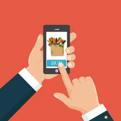 Hand ordering fresh food hold smartphone Vector Image