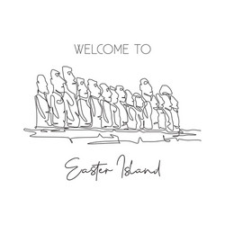 One single line drawing moai statue landmark Vector Image