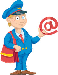 Cartoon postman holding mail and bag Royalty Free Vector