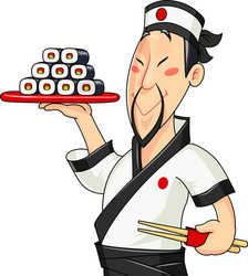 Japanese chef cooking sushi Royalty Free Vector Image