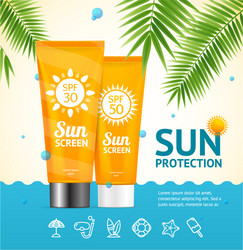 Sunscreen ads template sun protection sunblock Vector Image