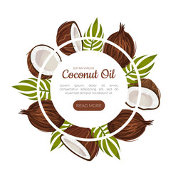 Coconut oil web banner design with palm leaf Vector Image