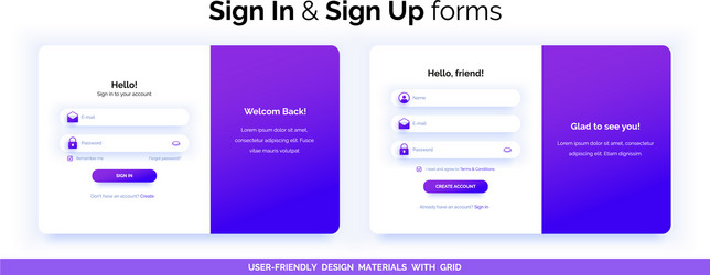 Mobile ui kit sign up form in page set Royalty Free Vector