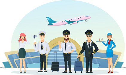 Airplane flight crew in uniform posing cartoon Vector Image