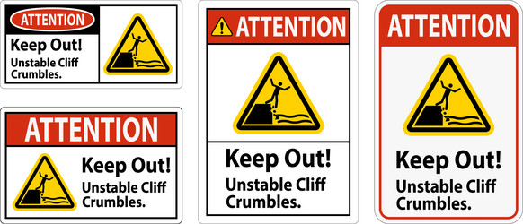 Attention sign keep out unstable cliff Royalty Free Vector