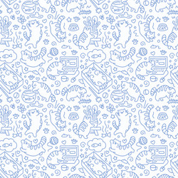 Seamless pattern with cute cats line drawing Vector Image