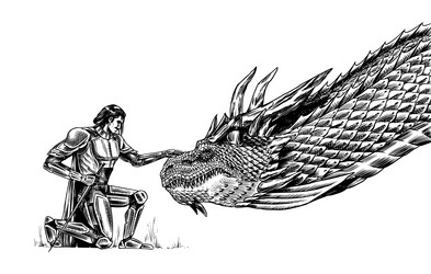 Dragon snorting fire and compass Royalty Free Vector Image