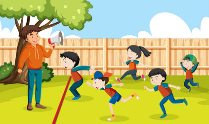 Kids playing red light green light game Royalty Free Vector