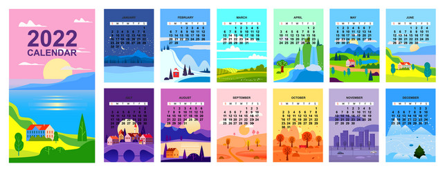 2022 calendar landscape natural backgrounds Vector Image