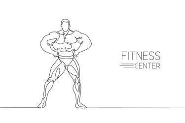 Continuous one line drawing young bodybuilder man Vector Image