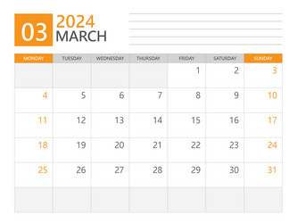 March 2024 template calendar planner week Vector Image