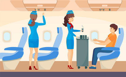 Airplane crew and passengers cartoon Royalty Free Vector