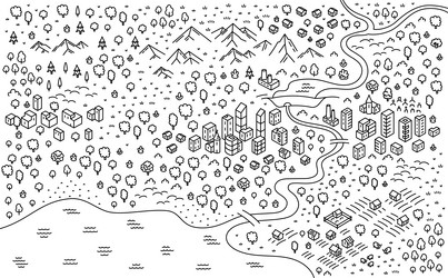 City circle map editable outline line Royalty Free Vector