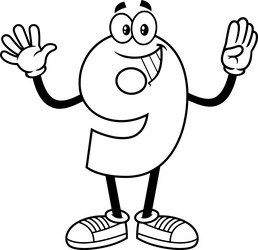 Outlined funny number nine 9 cartoon character Vector Image