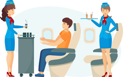Airplane crew and passengers cartoon Royalty Free Vector