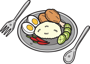 Hand drawn fried chicken rice or thai food Vector Image