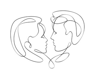 Continuous line drawing love man and woman Vector Image