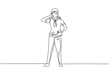 Single continuous line drawing sailor woman Vector Image