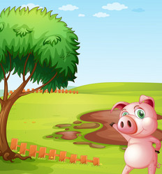 A pig running at the piggery Royalty Free Vector Image
