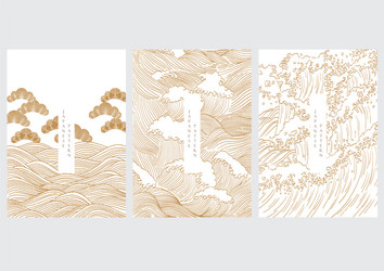 Japanese Line Art Wave Background Royalty Free Vector Image