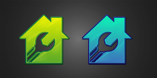 Black house or home with wrench spanner icon Vector Image