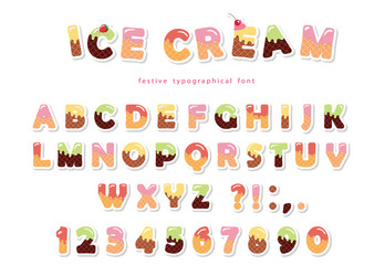Ice cream font cute wafer letters and numbers can Vector Image