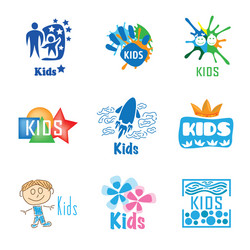 Kids club logo original set colorful creative Vector Image