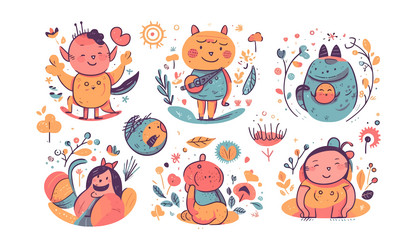 Children cartoon icon collection line doodle on Vector Image
