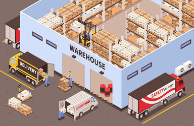 Warehouse outside view isometric Royalty Free Vector Image