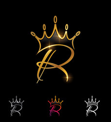 Gold monogram crown logo initial letter r Vector Image