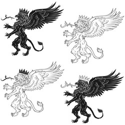 Winged rampant lion with crown Royalty Free Vector Image