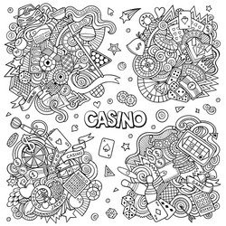 Casino cartoon doodle designs set Royalty Free Vector Image