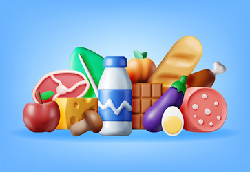 3d collection of fresh products Royalty Free Vector Image