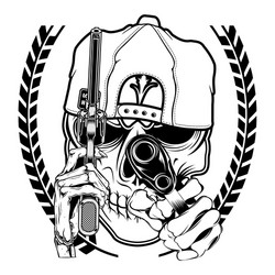 Skull mafia holding gun hand drawing Royalty Free Vector