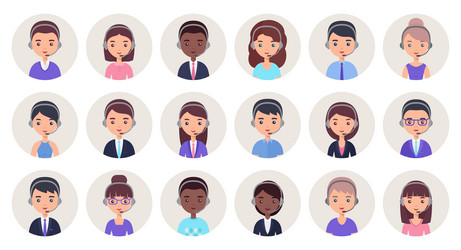 Call center operator avatars in headset flat Vector Image