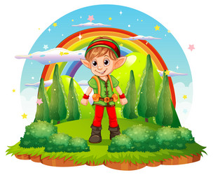 Cute elf boy cartoon character in the scene Vector Image
