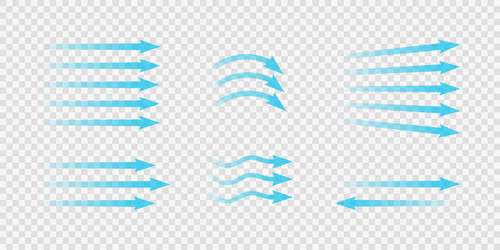 Set blue arrow showing air flow isolated Vector Image