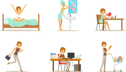 Woman daily routine Royalty Free Vector Image - VectorStock