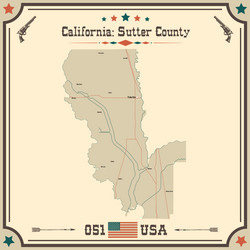 Large and detailed map of sutter county Royalty Free Vector