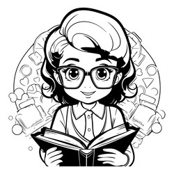 Black and white of a female scientist reading Vector Image