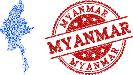 Mosaic map of myanmar and textured stamps collage Vector Image