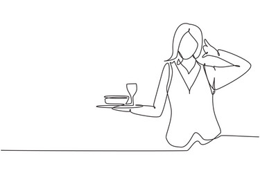 Single continuous line drawing waitress Royalty Free Vector
