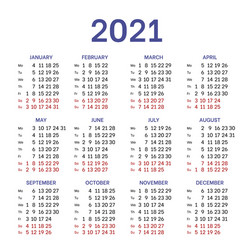 Pocket calendar layout for 2021 year Royalty Free Vector