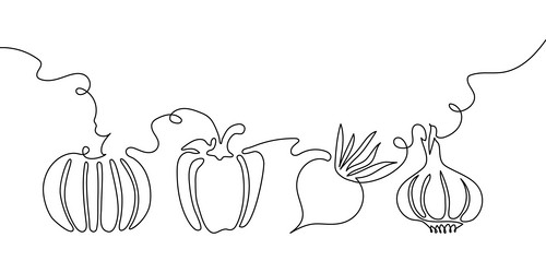 Vegetables one line set continuous drawing Vector Image