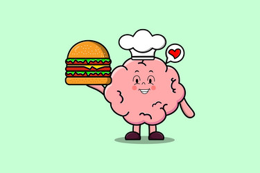 Cute cartoon brain chef holding noodles in bowl Vector Image